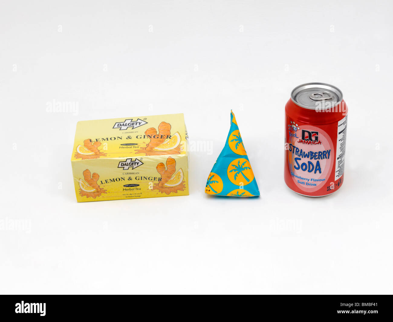 Selection Of Packets Of Caribbean Food In Shapes Of Prisms, Triangular ...