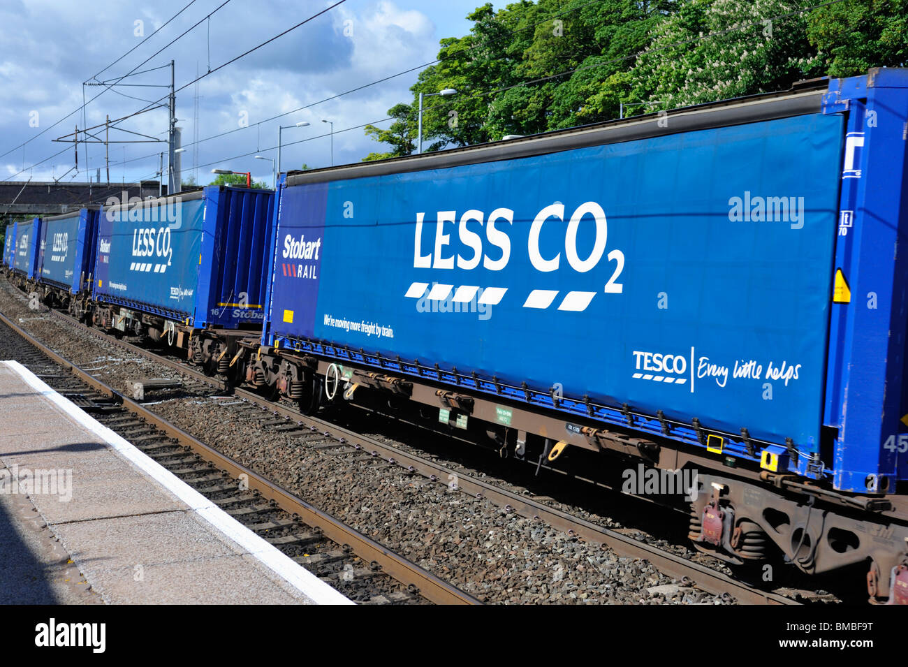 Tesco" Less CO2" container freight train. West Coast Main Line Stock ...