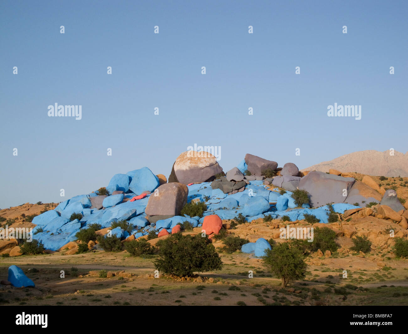 Painted blue rocks near Tafraoute in the Valley of the Anti-Atlas ...