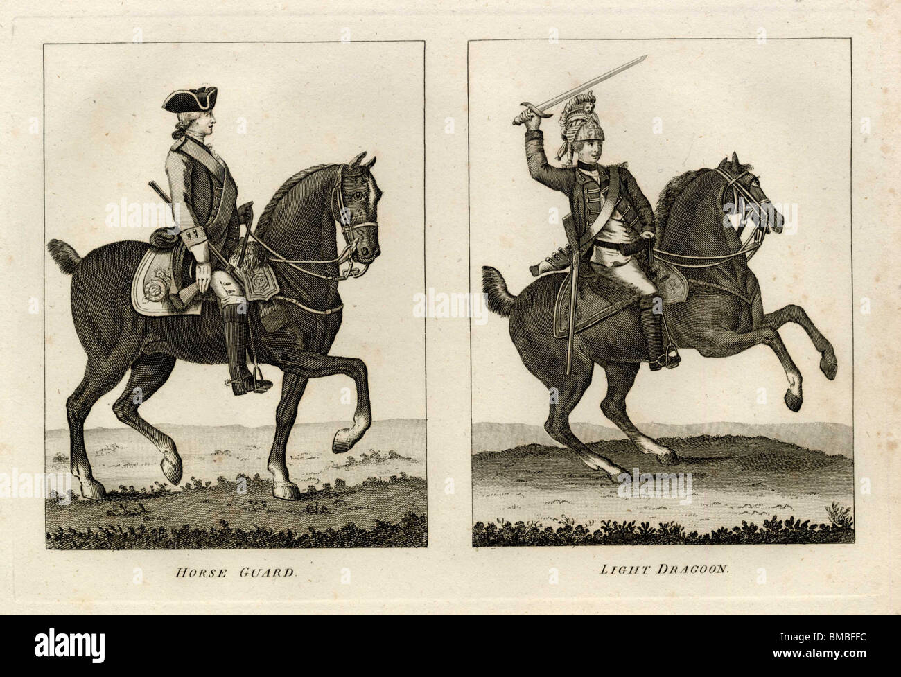 Horse Guard and Light Dragoon, English cavalry of the 17th century Stock Photo - Alamy