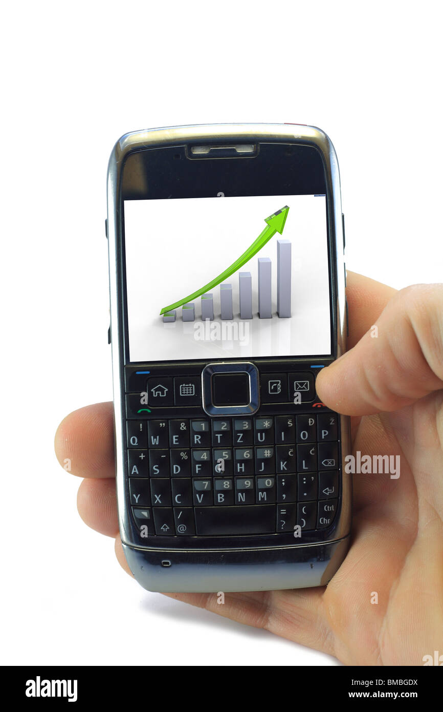 Black smartphone in human hand with growing chart Stock Photo - Alamy