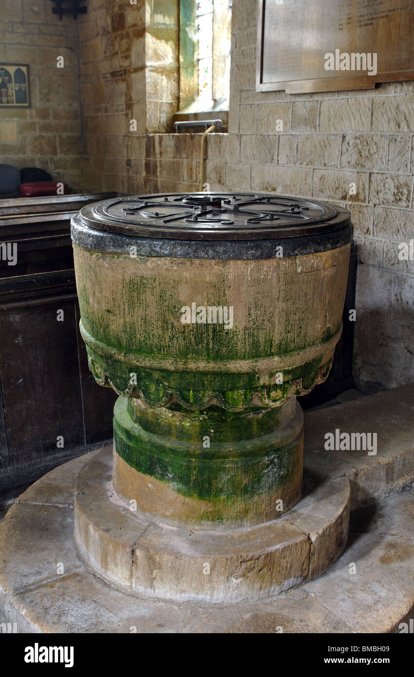 The font in St. Swithin` s Church, Lower Quinton, Warwickshire, England ...
