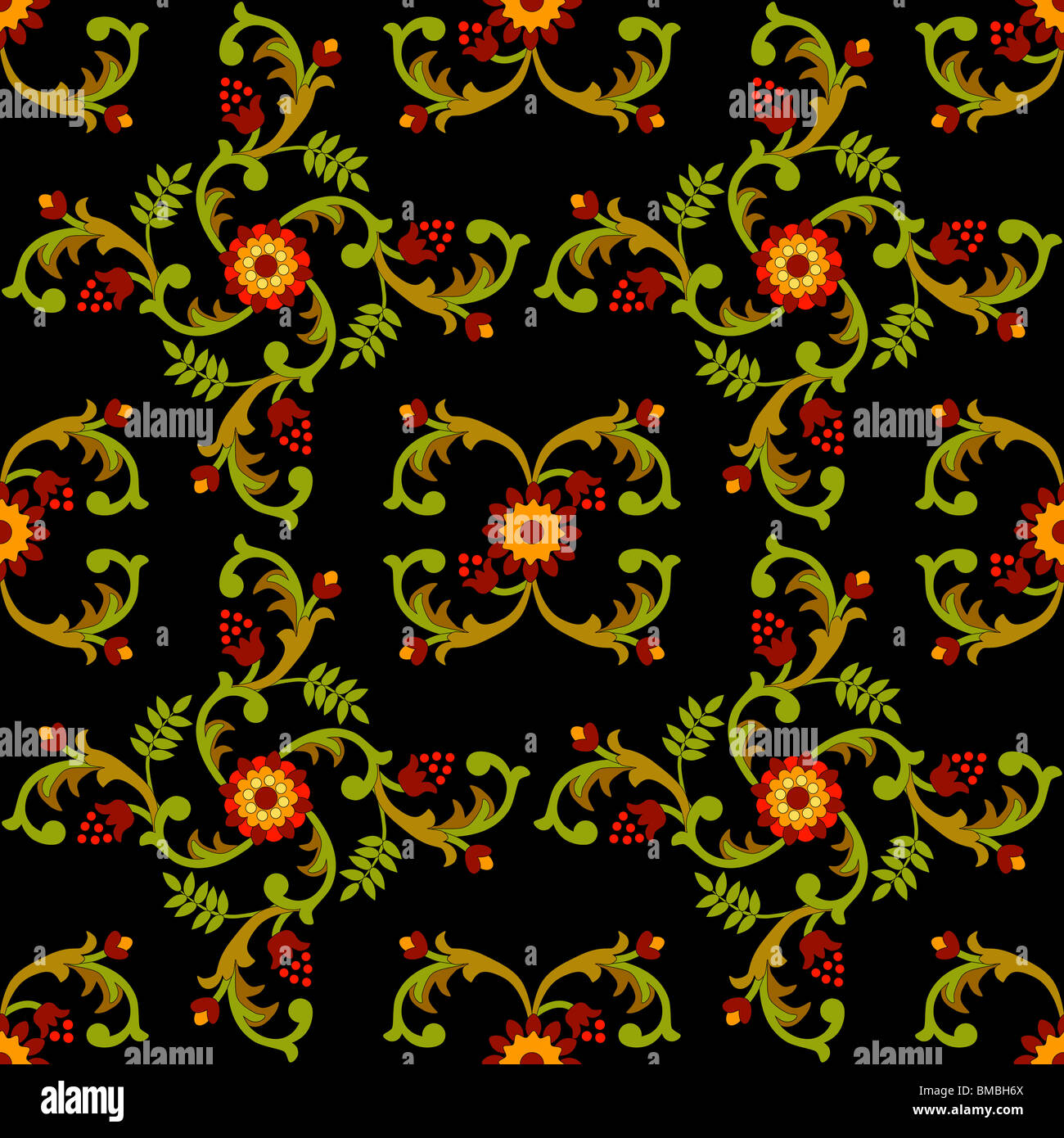 Floral seamless pattern on black background in traditional Ukrainian ...