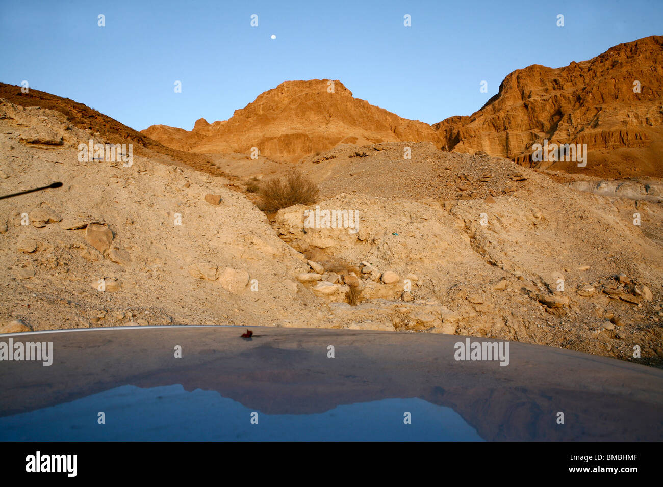 Israel, Dead Sea, The reflection of the moon and mountains Stock Photo ...