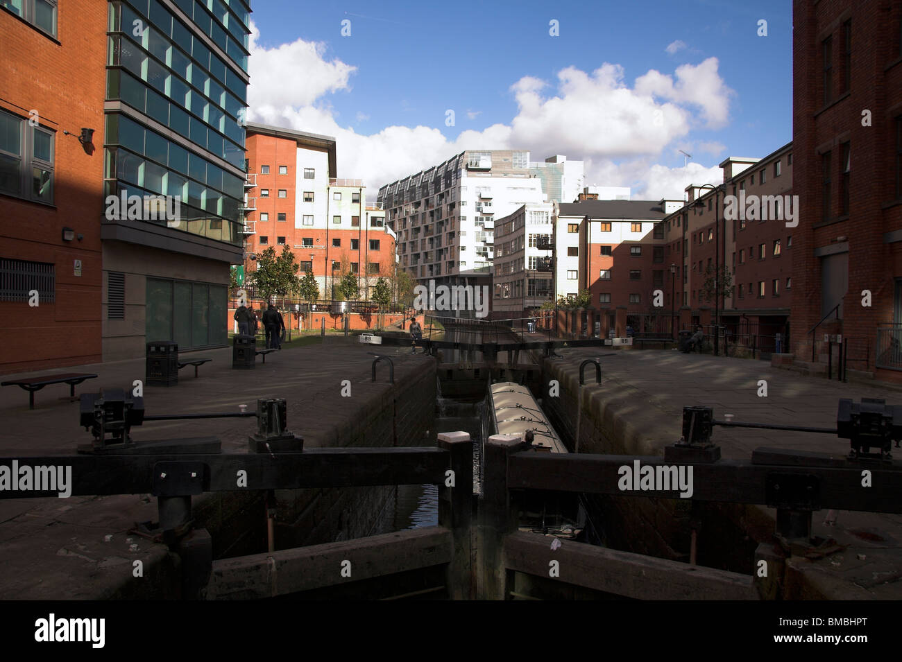Barge, going through Lock 89, Rochdale Canal, Manchester, UK Stock ...