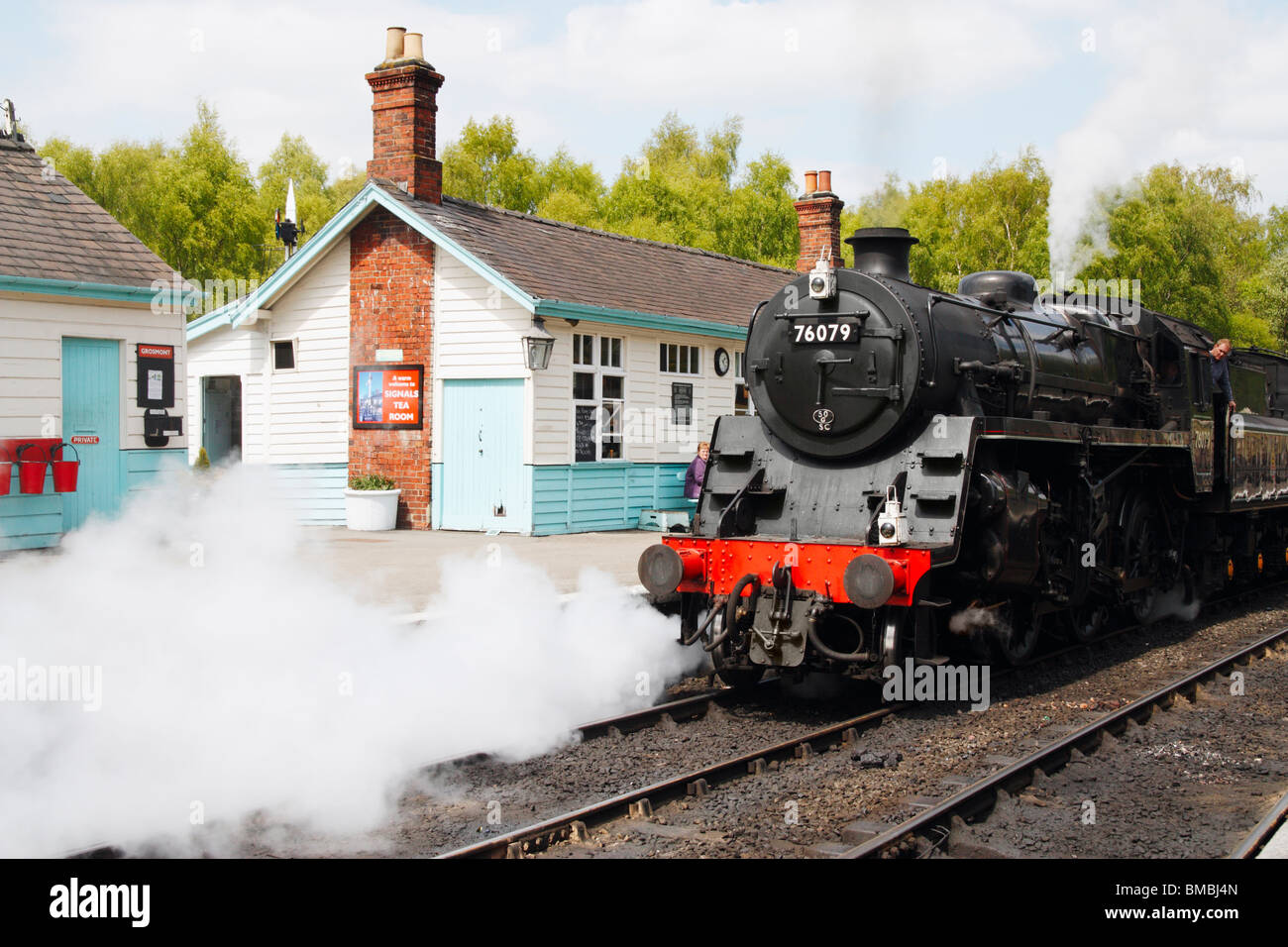 Steam train leave Grosmont station on the North Yorkshire Moors Railway ...