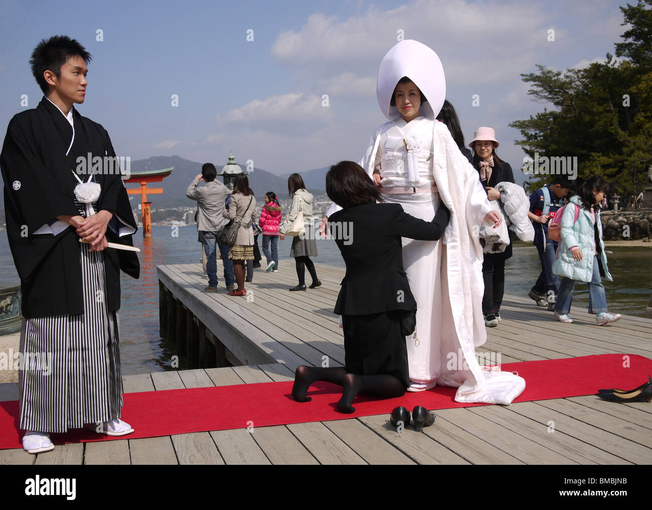 Japan, Miyajima, Itsukushima Temple, Traditional Wedding Stock Photo ...