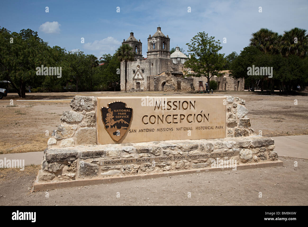 Entrance sign for Mission Concepcion San Antonio Texas USA Stock Photo ...