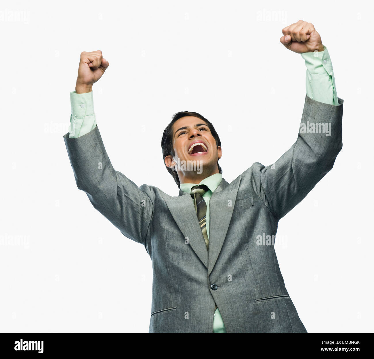 Back view man raised fist hi-res stock photography and images - Alamy