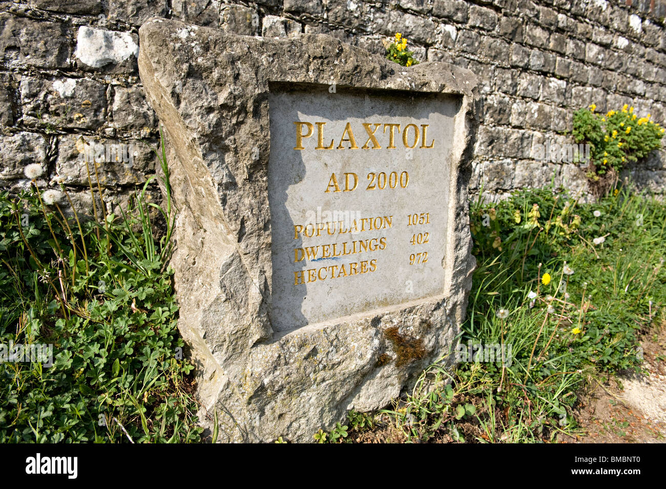 Millennium commemoration stone in the village of Plaxtol,Kent, UK Stock ...