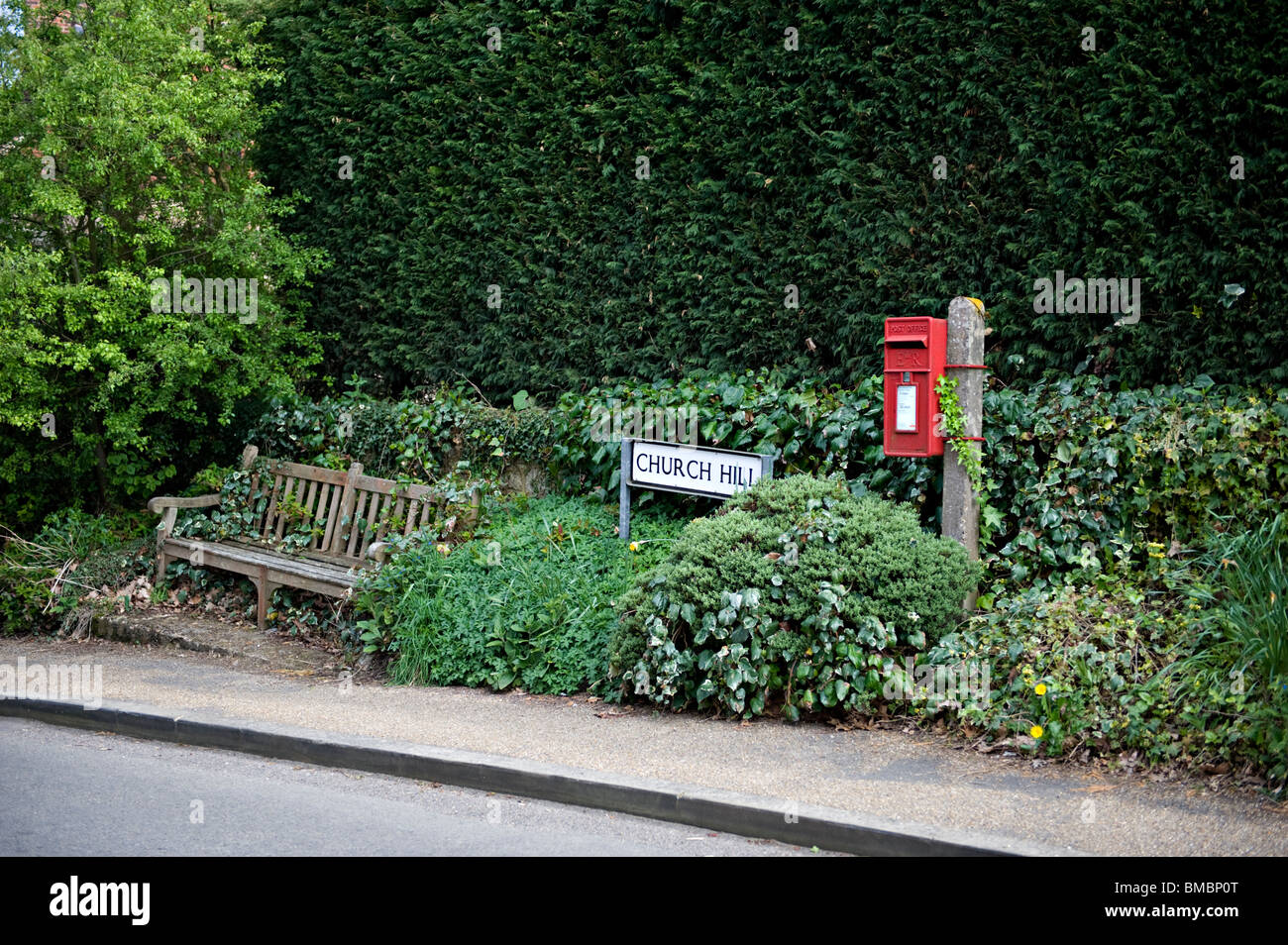 Rural Post Box and Bench at Plaxtol, Kent, UK Stock Photo - Alamy