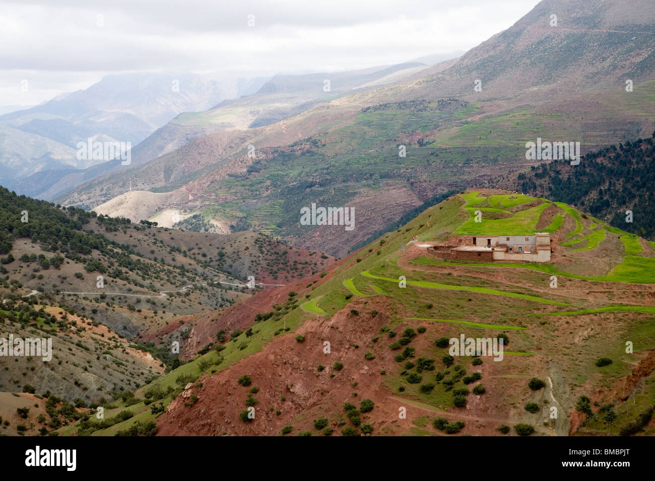 Berber village and mountain terraces , Atlas mountains , Morocco ...