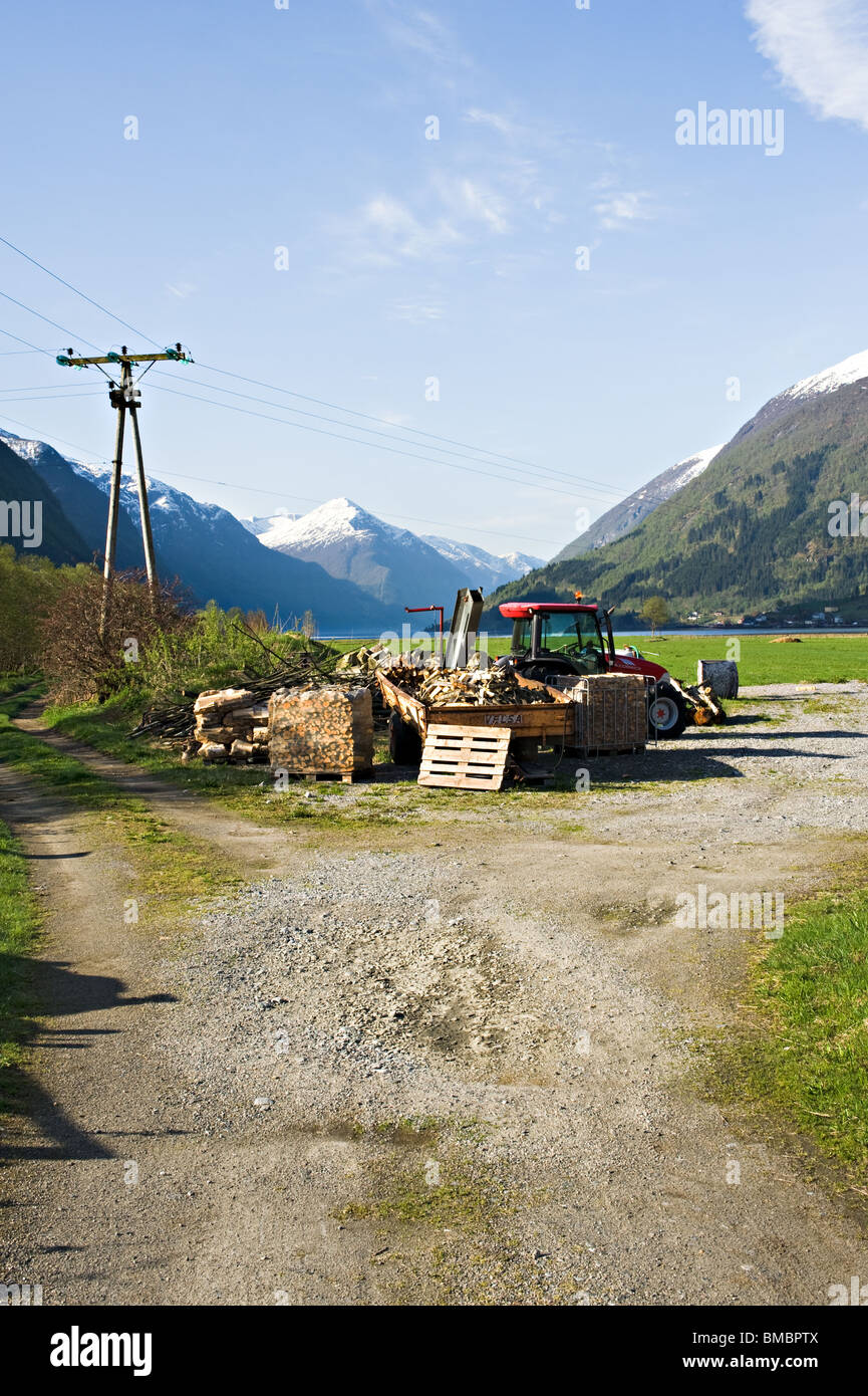 Farm Tractor and Trailer with Firewood Kindling in Boyum Fjaerland and ...