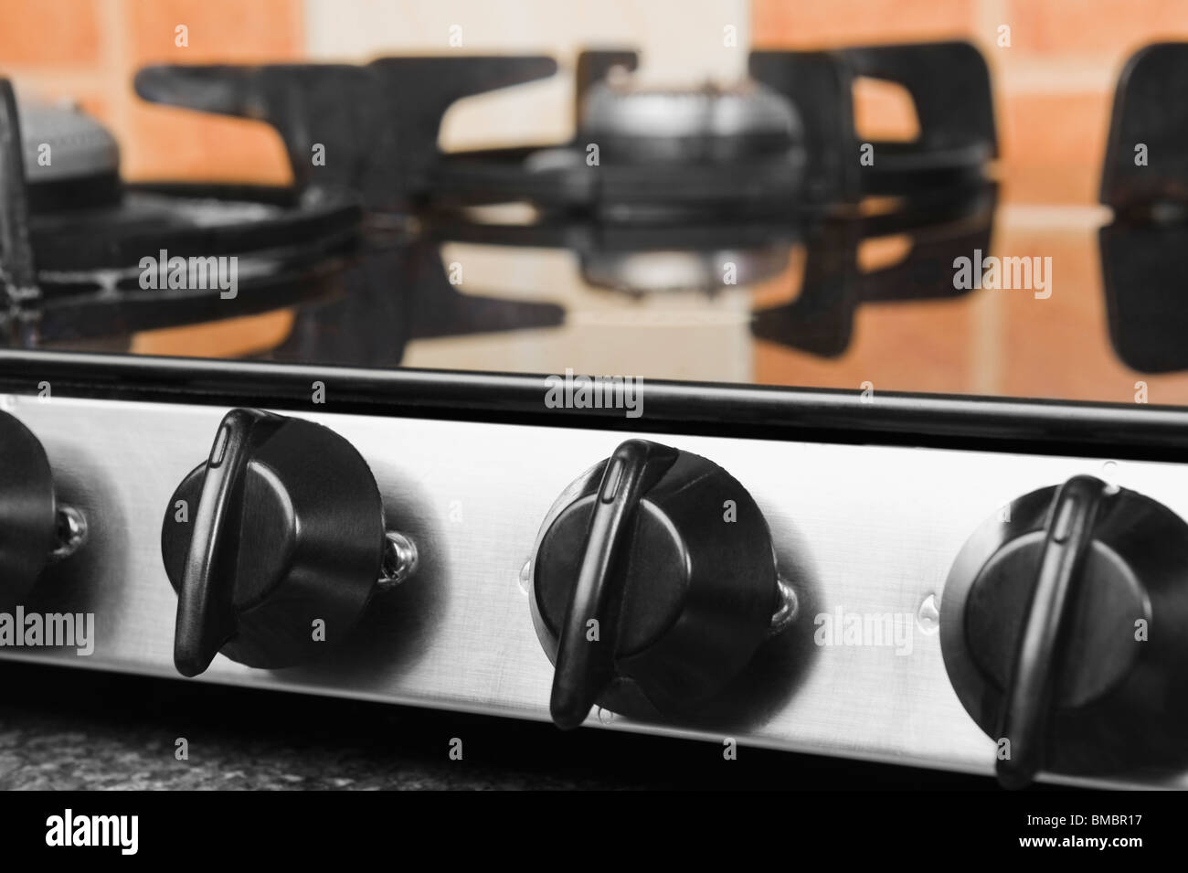 Gas stove on a kitchen counter Stock Photo - Alamy