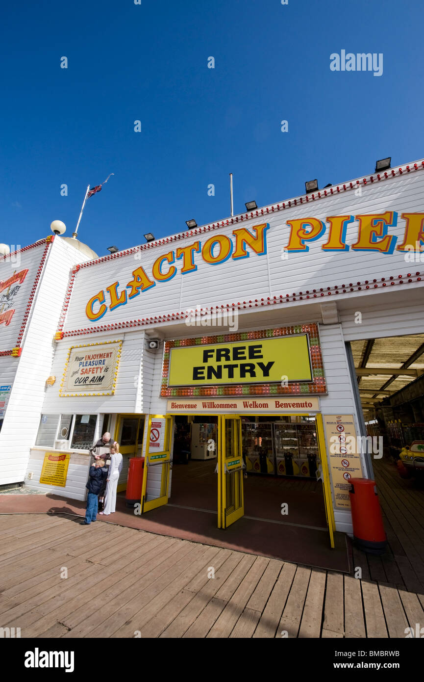 entrance to Clacton pier a seaside tourist attraction in Essex UK Stock ...