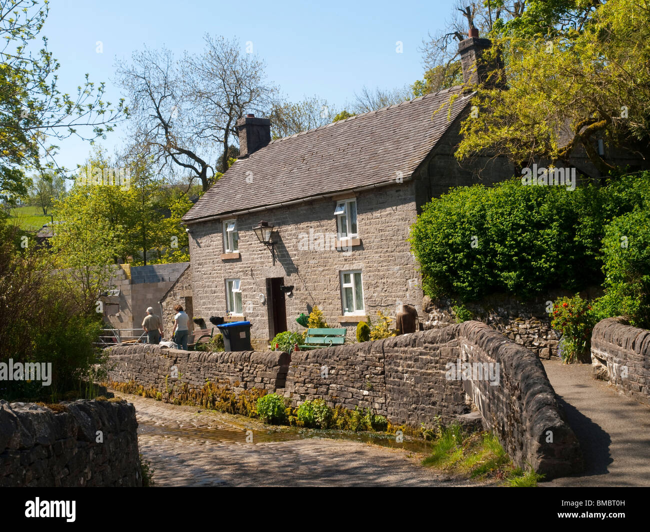 The ford in the pretty village of Butterton, Peak District England UK ...