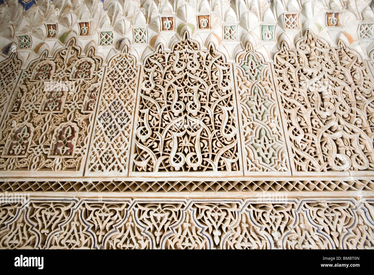 Plasterwork detail , El Bahia Palace , Marrakesh , Morocco , North ...