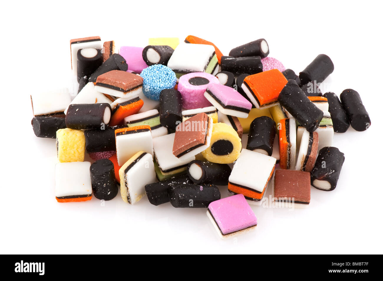 All sort licorice candy sweets isolated over white Stock Photo - Alamy