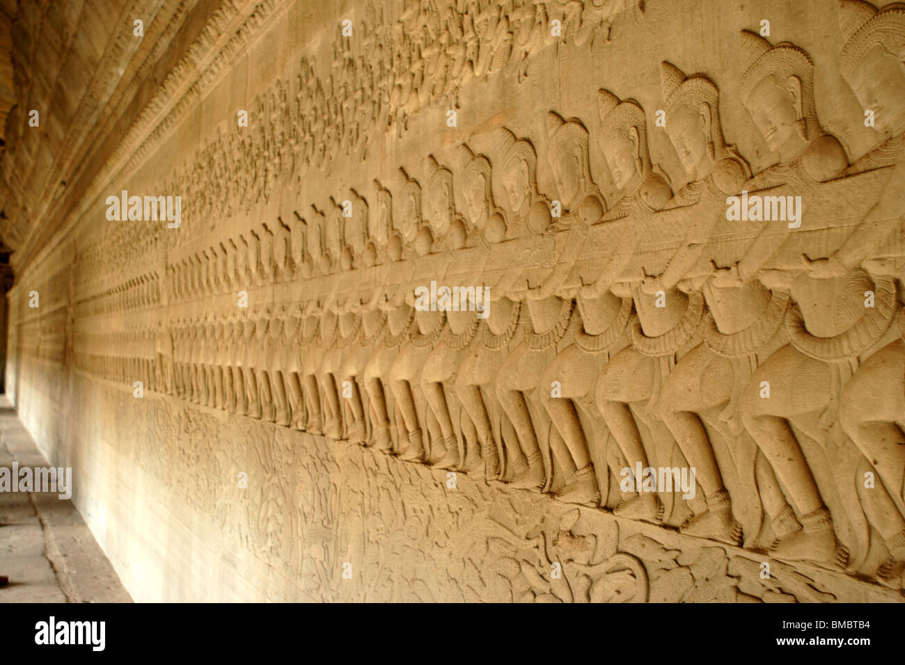 bas-reliefs depicting the churning of the sea of milk from Hindu myth ...