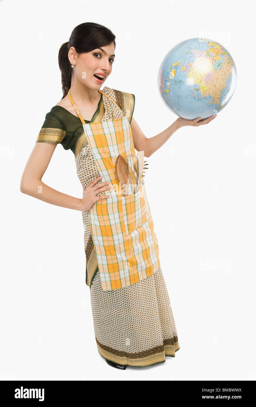 Woman brown apron standing Cut Out Stock Images & Pictures - Alamy