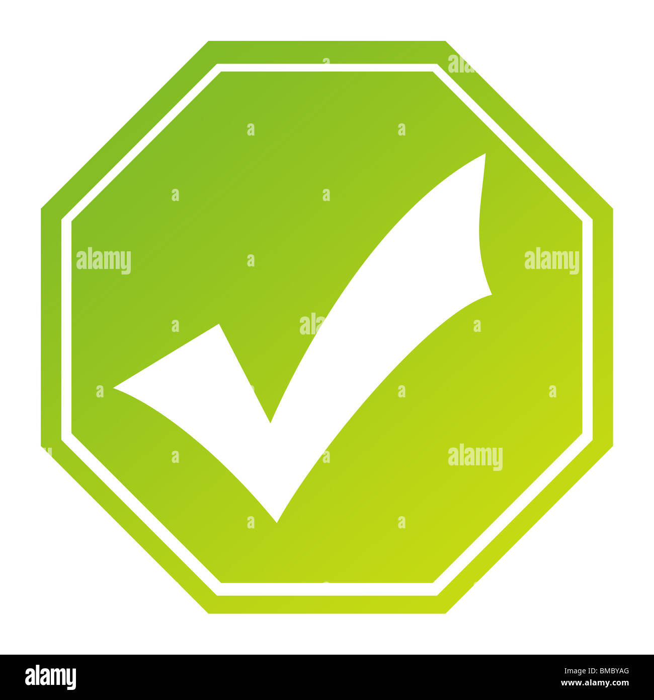 Hexagonal tick mark sign in gradient green, isolated on white ...