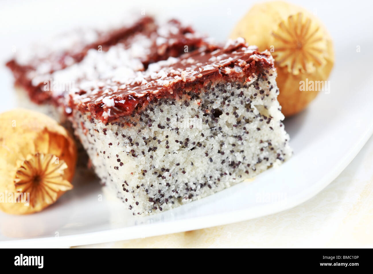 Piece of delicious poppy cake with chocolate Stock Photo - Alamy