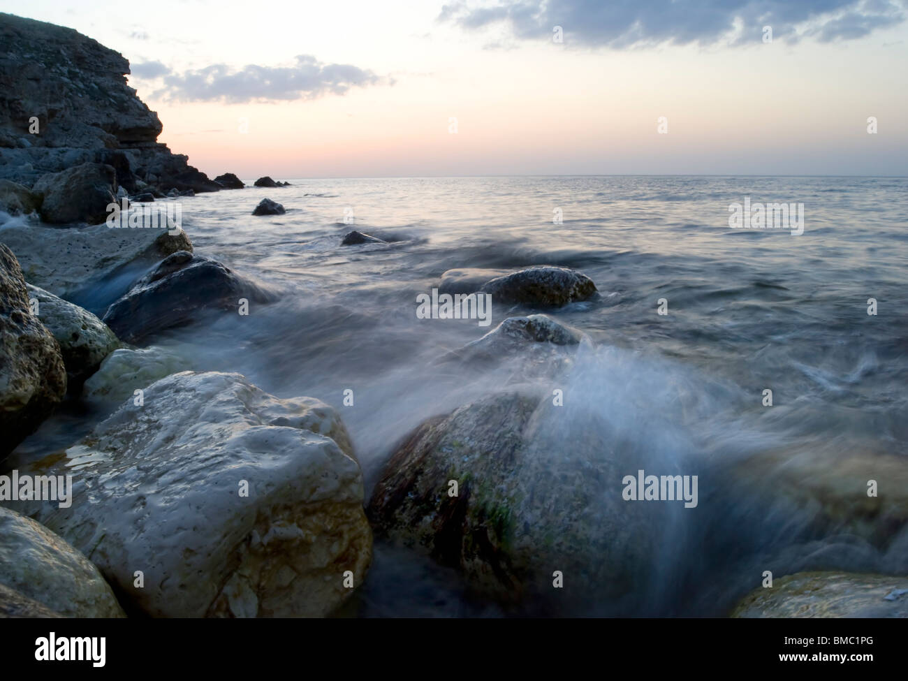 sea after sunset. Crimea. Ukraine. Long exposure Stock Photo - Alamy