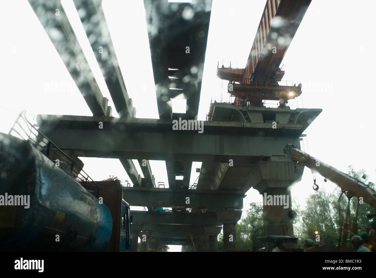 Construction of an elevated railway track for Delhi Metro, Delhi, India ...