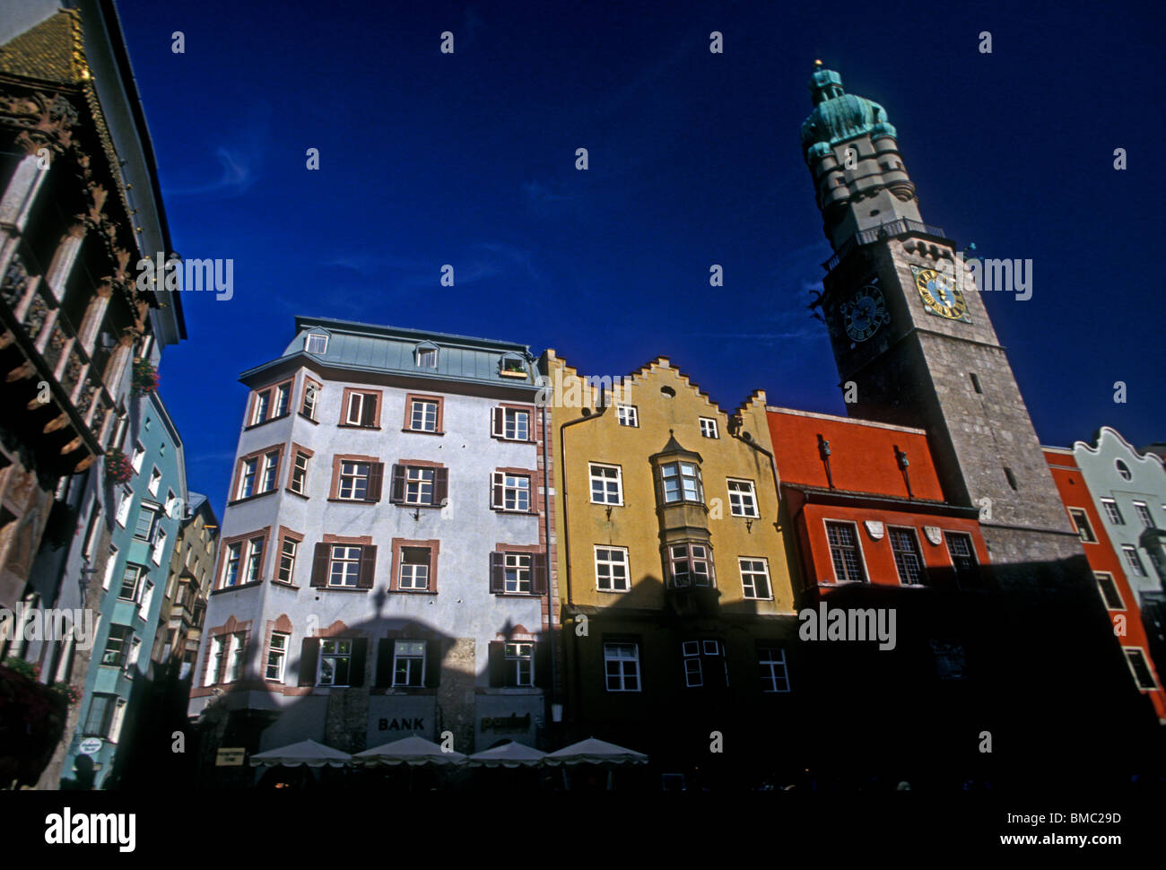 City Tower, Stadtturm, on right, city of Innsbruck, Innsbruck, Tyrol ...