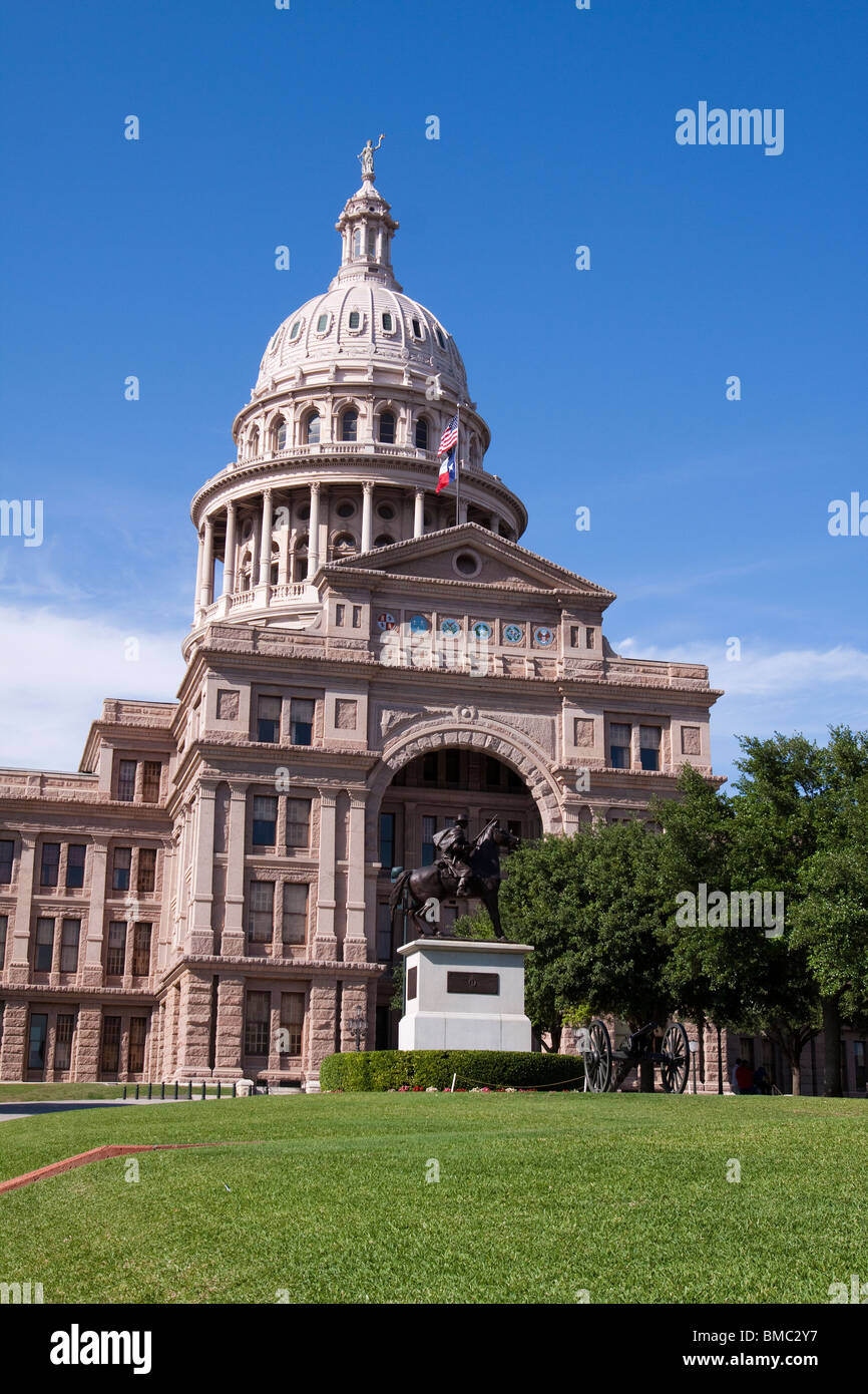 Front of Texas state capitol building or statehouse with Texas Rangers ...