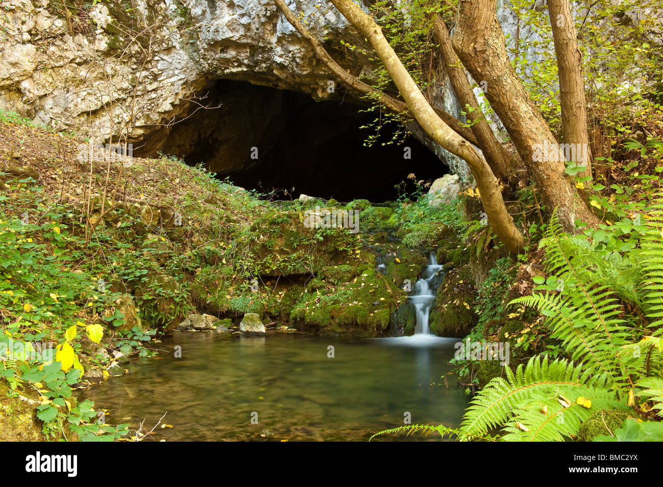 Cave Entrance With A Waterfall