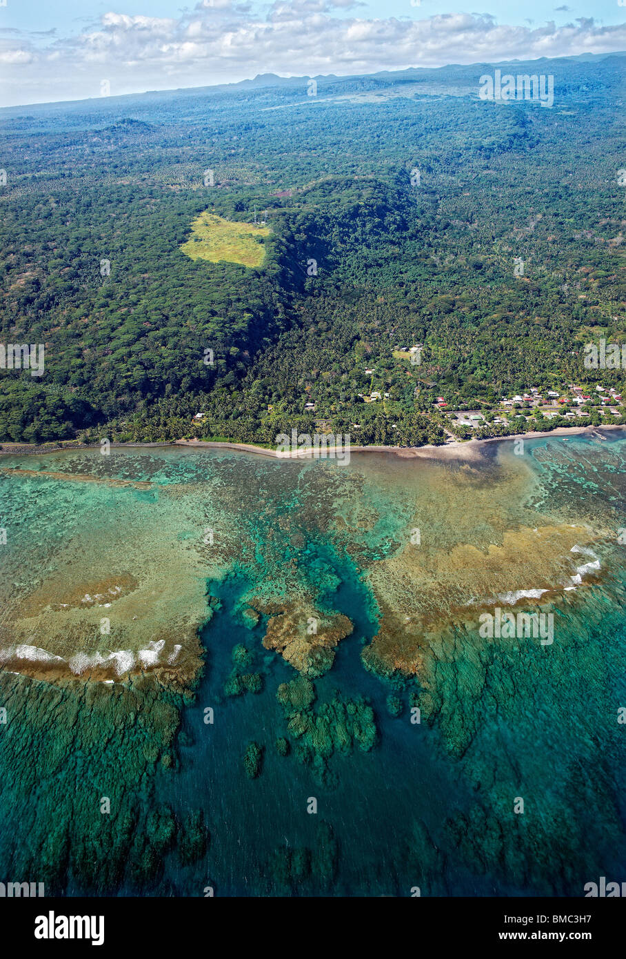 Aerial view of Safotu village and coral reef, Savaii, Samoa Stock Photo ...