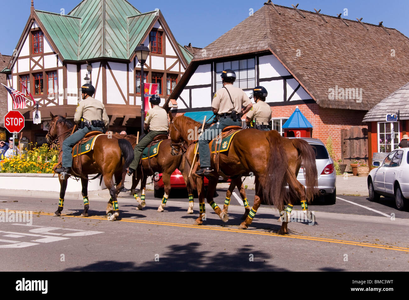 Mounted Police on horses, Solvang, California, USA Stock Photo - Alamy