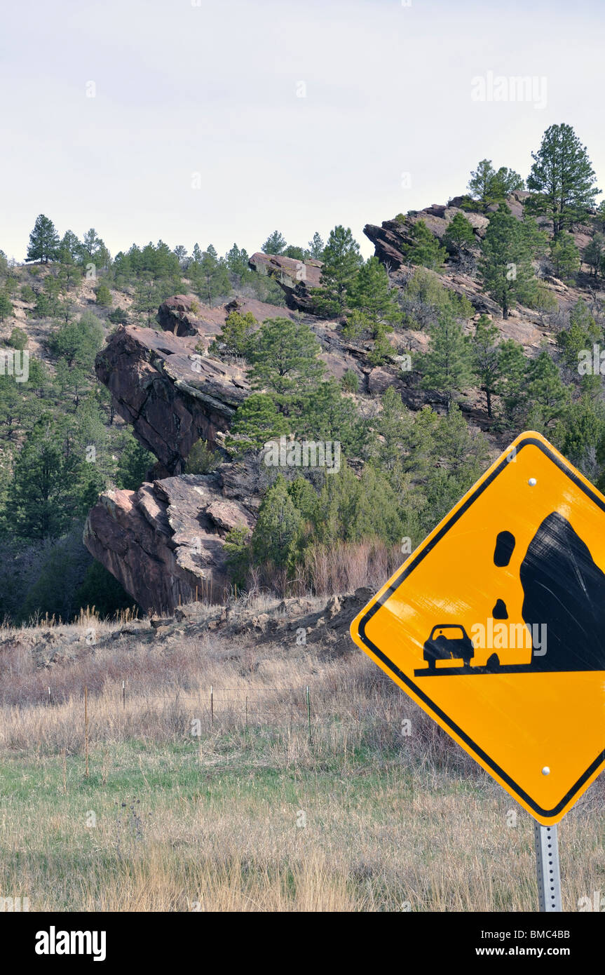 Falling Rock Warning Road Sign Stock Photos & Falling Rock Warning Road ...