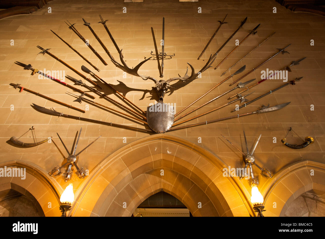 Armors and weapons at Warwick Castle, Warwickshire, Midlands of England ...