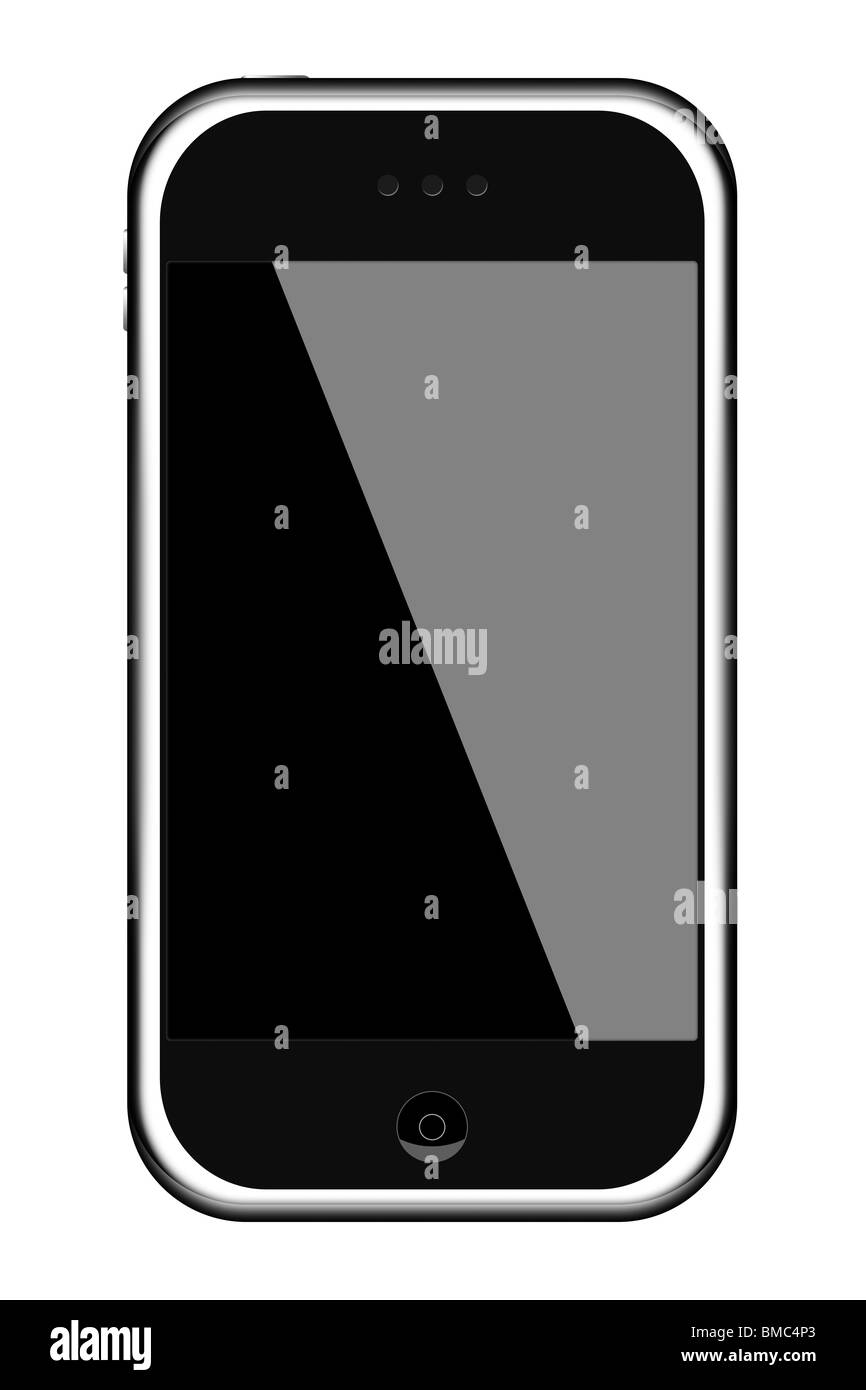 Generic touch screen cell phone, sleek black design with chrome trim ...