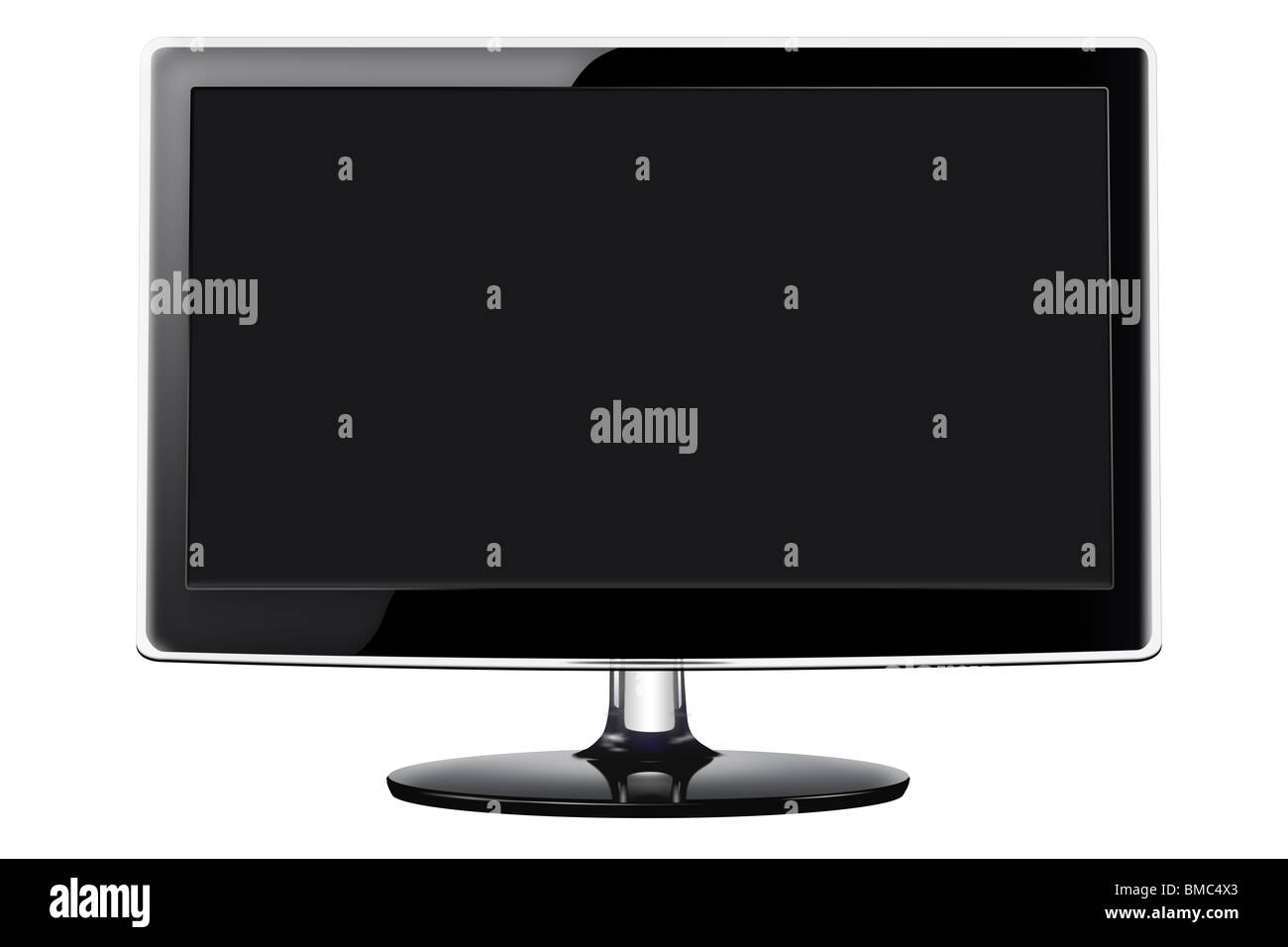 Modern flat screen television in a sleek glossy black style, isolated ...