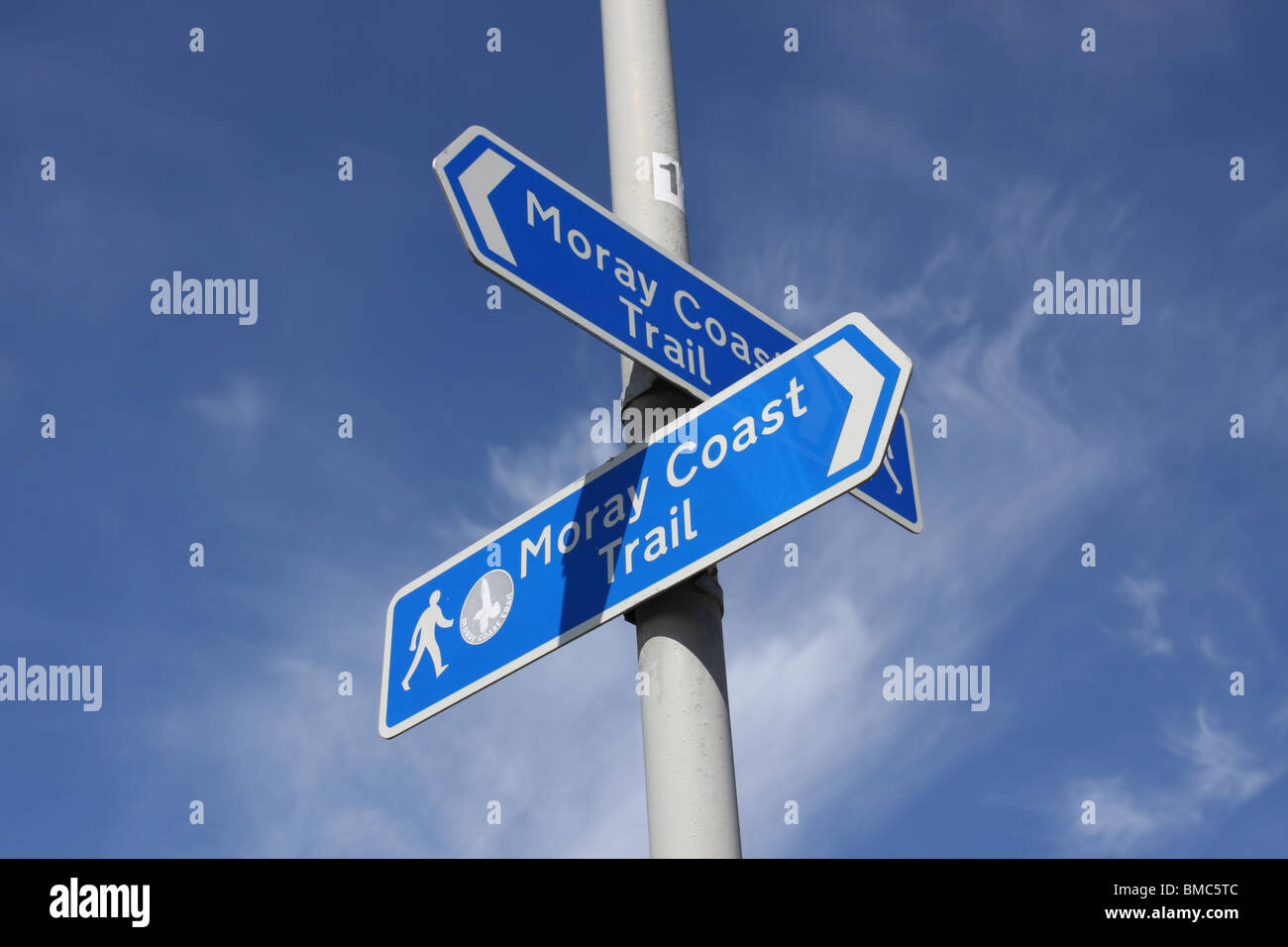 Moray coast trail sign post Portknockie Scotland May 2010 Stock Photo ...
