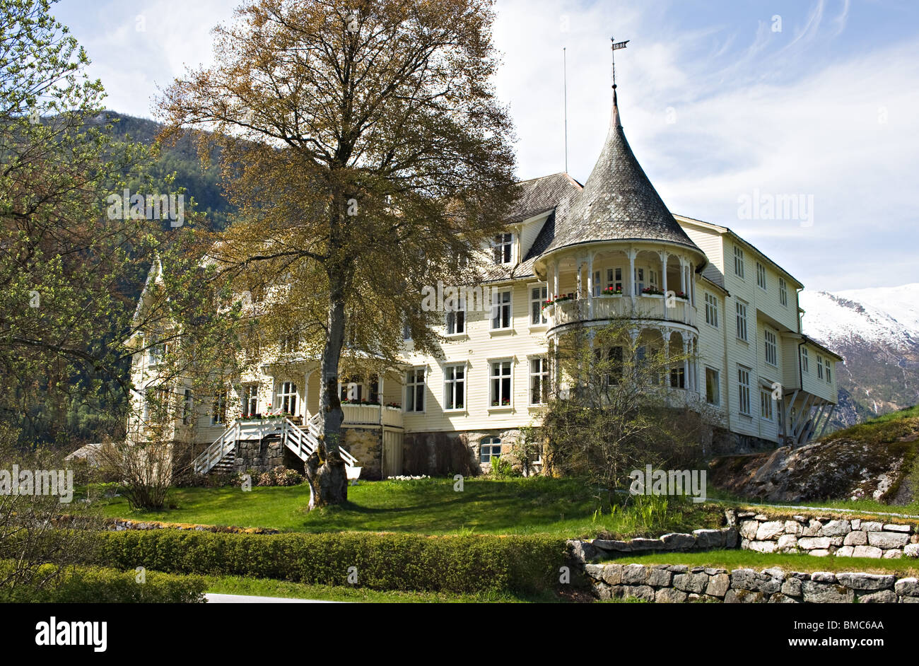 Attractive Wooden Mundal Hotel Building at Mundal Fjaerland Sogn Norway ...