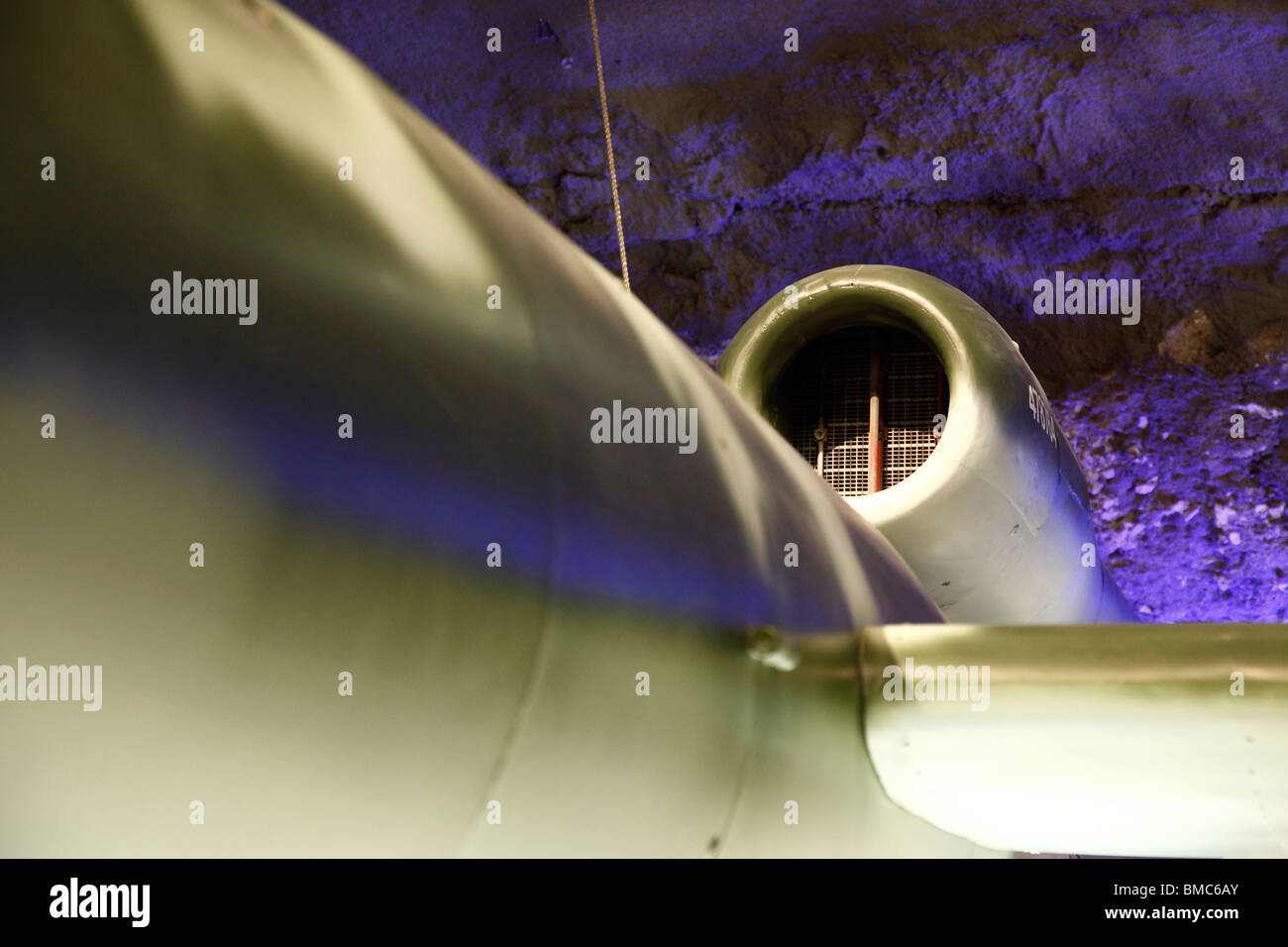 A close-up of the engine nacelle on a V1 rocket in La Coupole - the ...