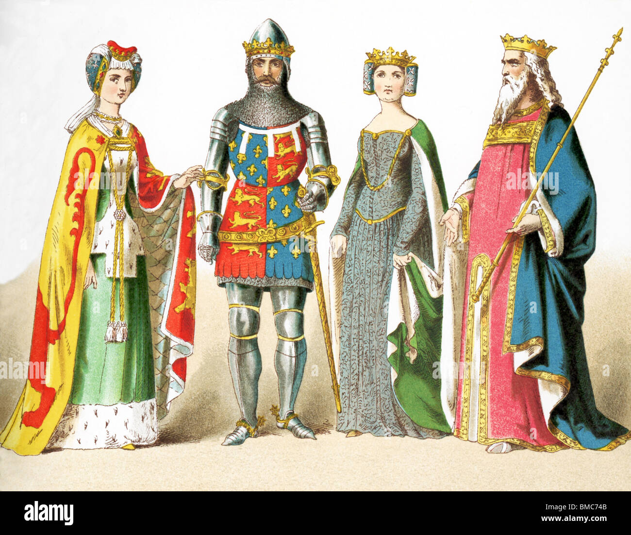 The figures represent an English lady of rank (1300s), Edward the Black ...