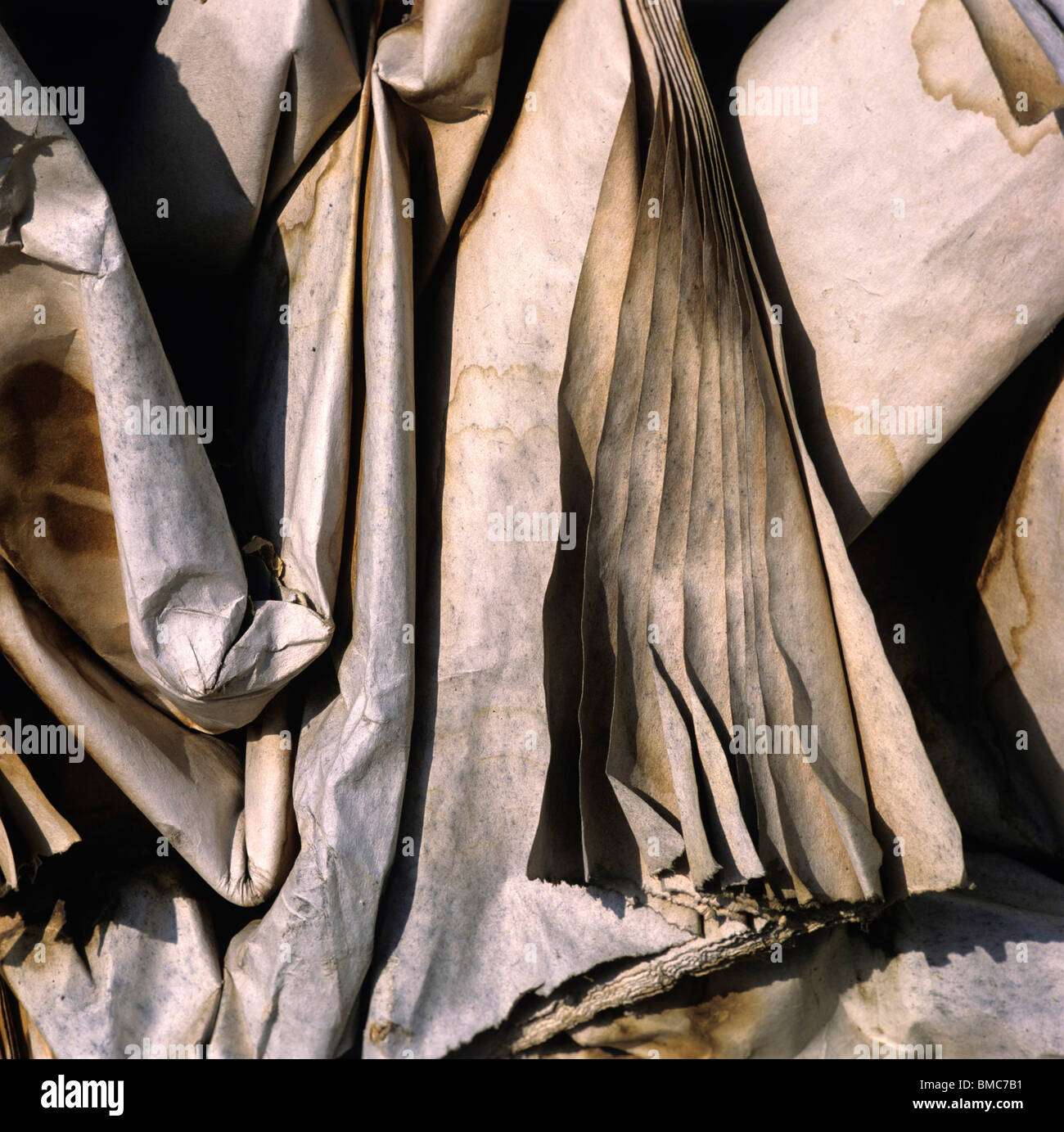 Wrinkled and weathered paper displaying intricate textures and aging ...