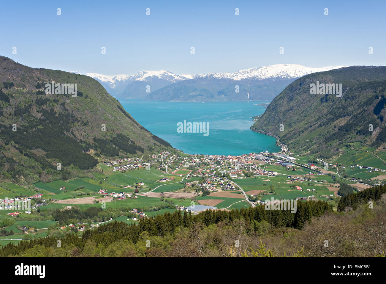 Aerial View of the Norwegian Town of Vik on the Banks of Sognefjord ...
