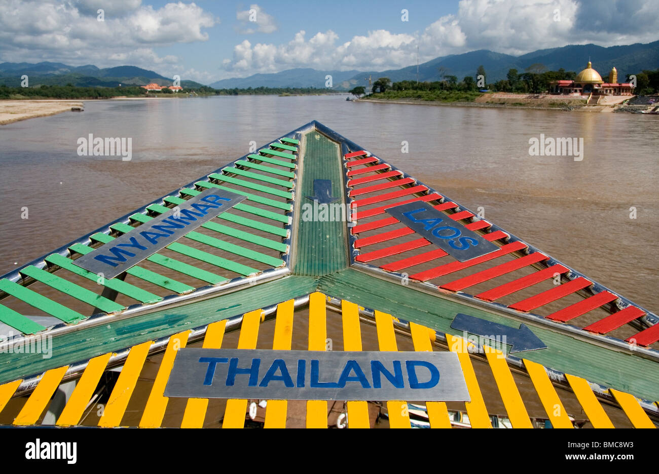 Sign points to Golden Triangle on the Mekong River where Thailand Burma ...