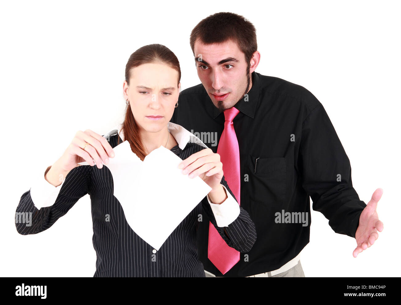 Portrait of two colleagues solving contract problem Stock Photo - Alamy