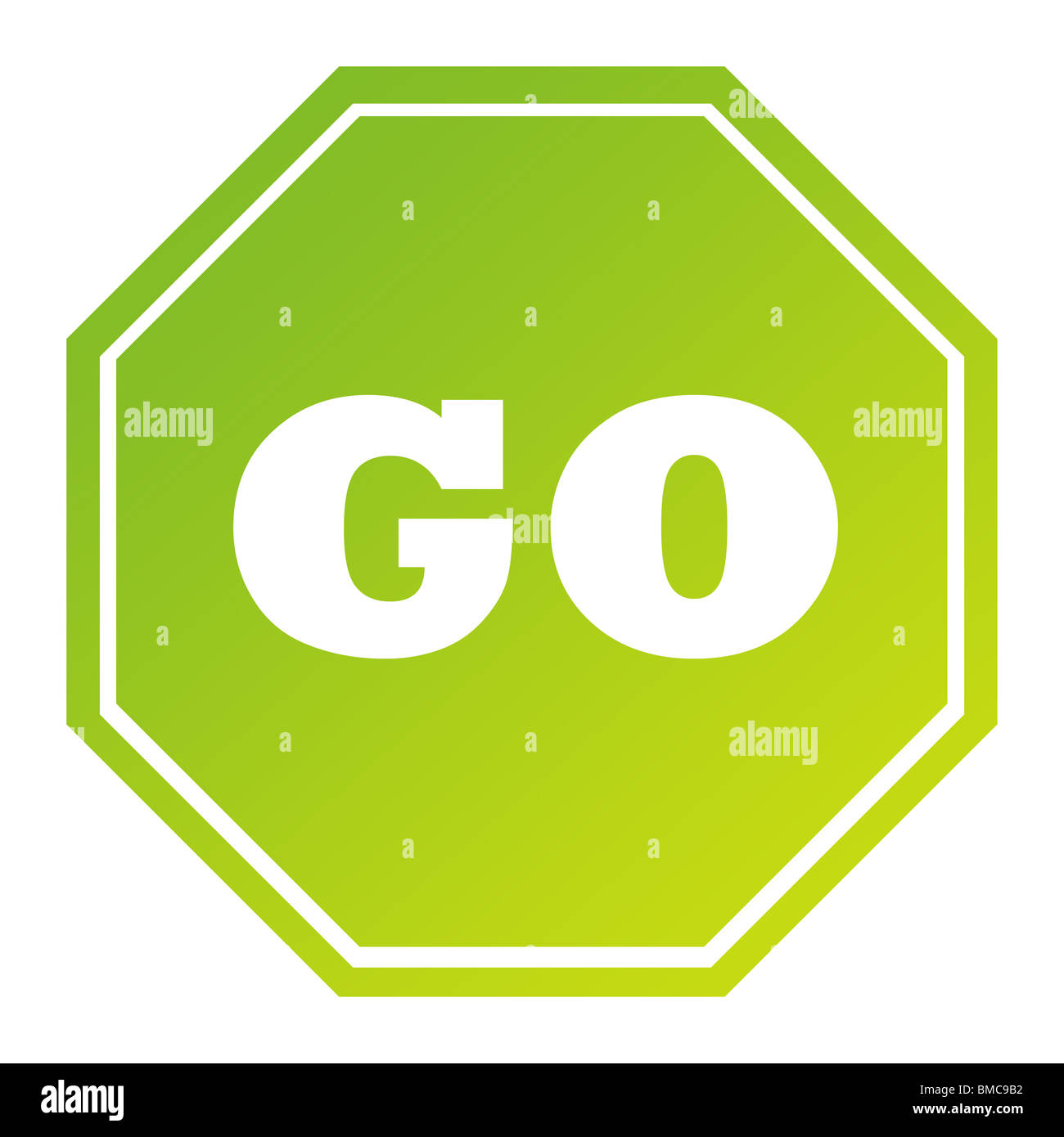Hexagonal green go sign in gradient green, isolated on white background ...
