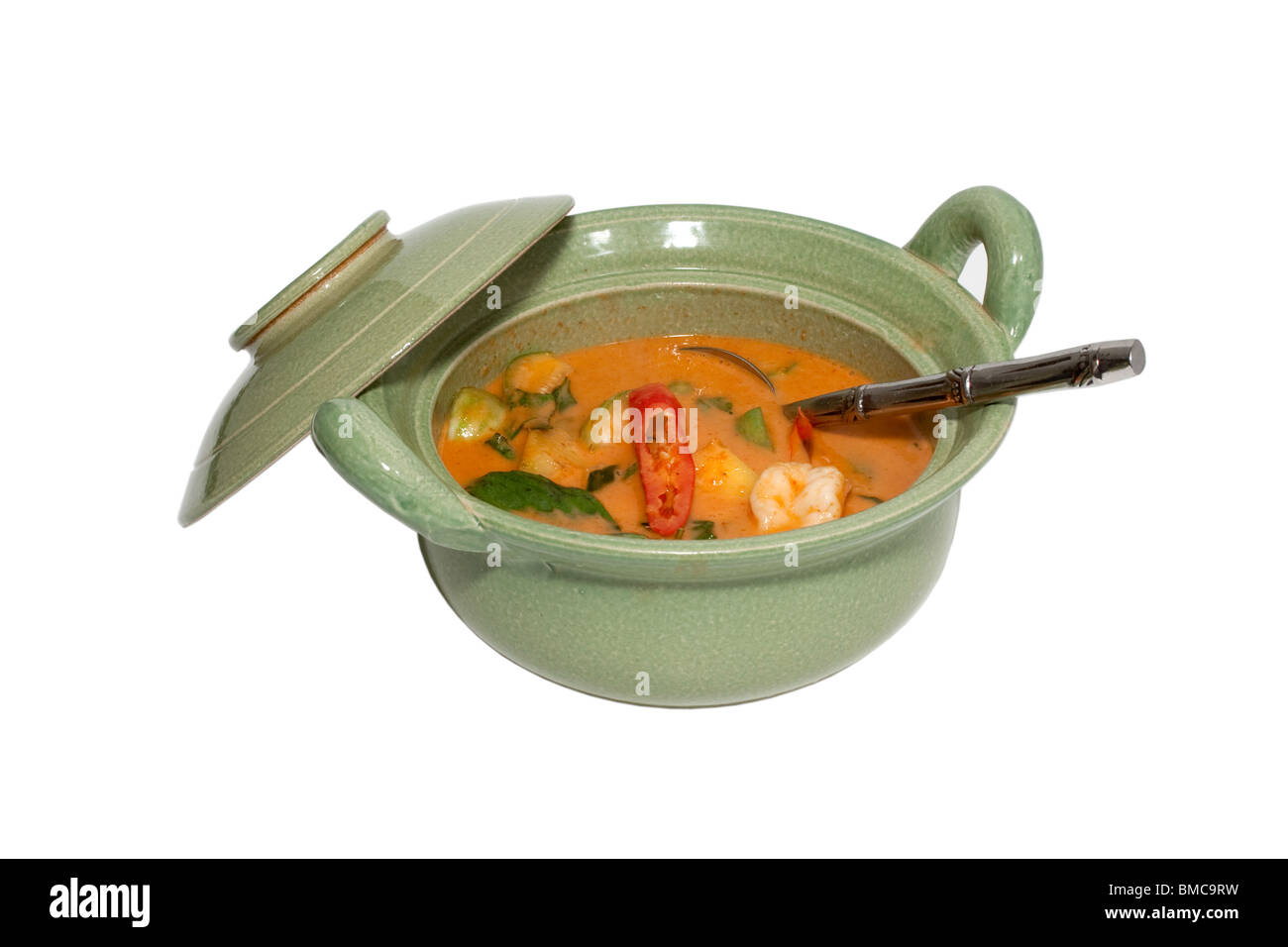 Gang Sup Pa Rod Goong (Thai red curry with prawns and red chillies) cut ...