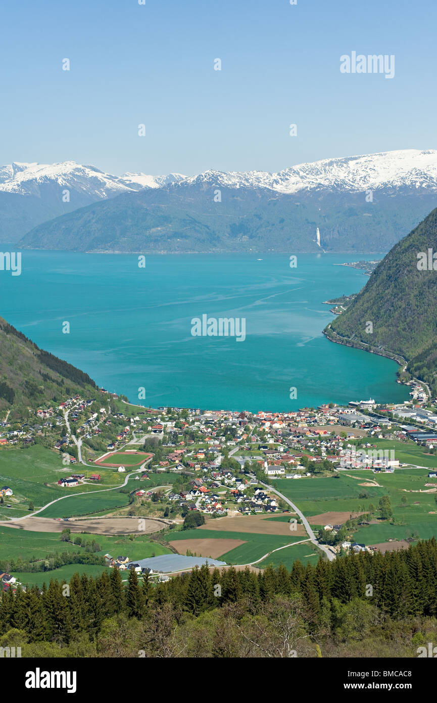 Aerial View of the Norwegian Town of Vik on the Banks of Sognefjord ...