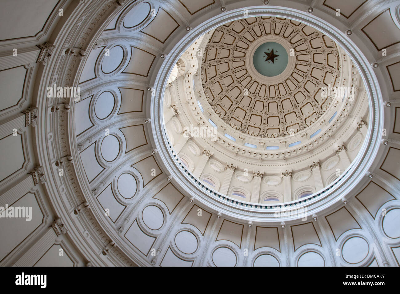 Interior of dome inside the rotunda of the Texas state capitol building ...