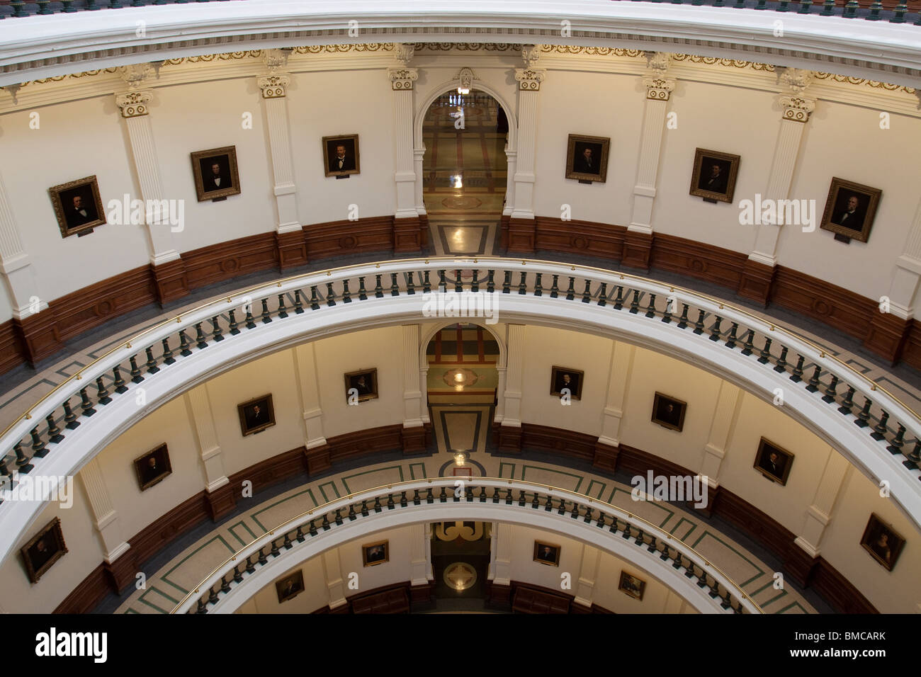 Balconies inside the Texas state capitol building or statehouse rotunda ...